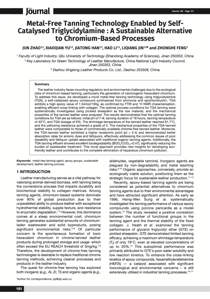 Metal-Free Tanning Technology Enabled by Self-Catalysed ...