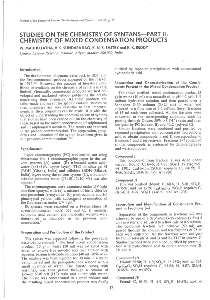 Studies On The Chemistry Of Syntans – Part II: Chemistry Of Mixed ...