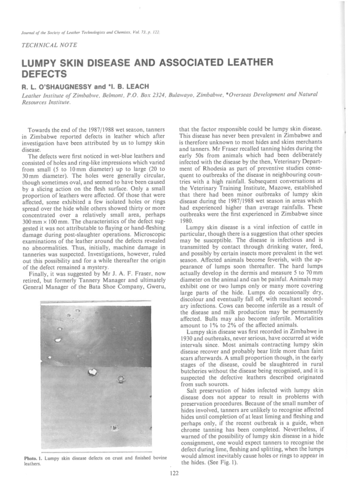 Lumpy Skin Disease and Associated Leather Defects – Society of Leather ...