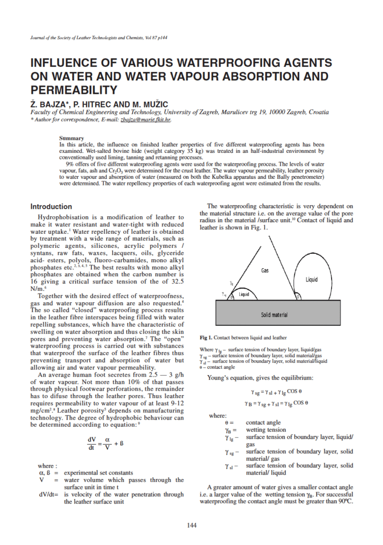Influence Of Various Waterproofing Agents On Water And Water Vapour ...
