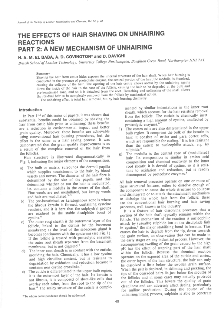 The Effects Of Hair Shaving On Unhairing Reactions Part 2: A New ...