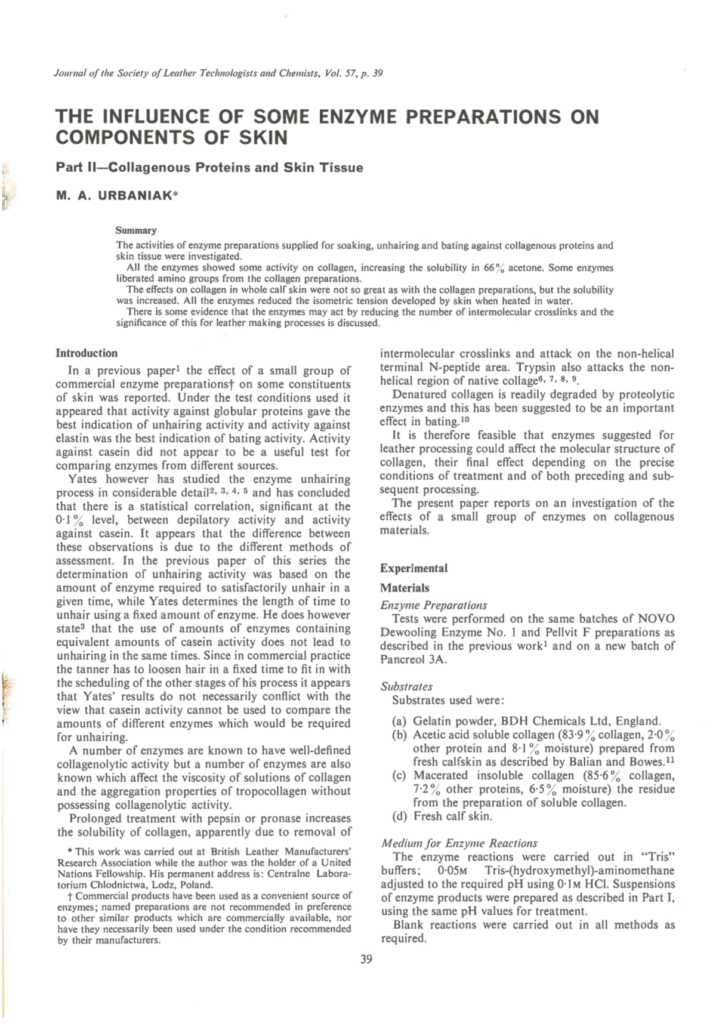 The Influence of Some Enzyme Preparations on Components of Skin Part 2 ...