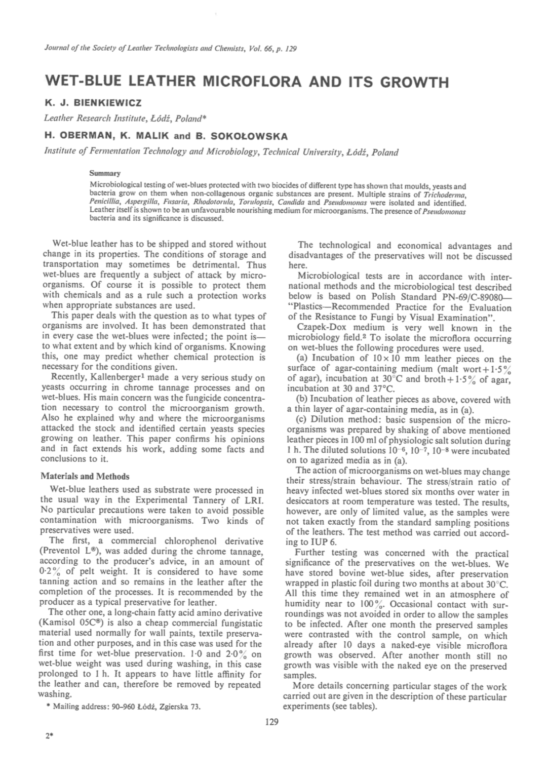 Wet-Blue Leather Microflora and Its Growth – Society of Leather ...