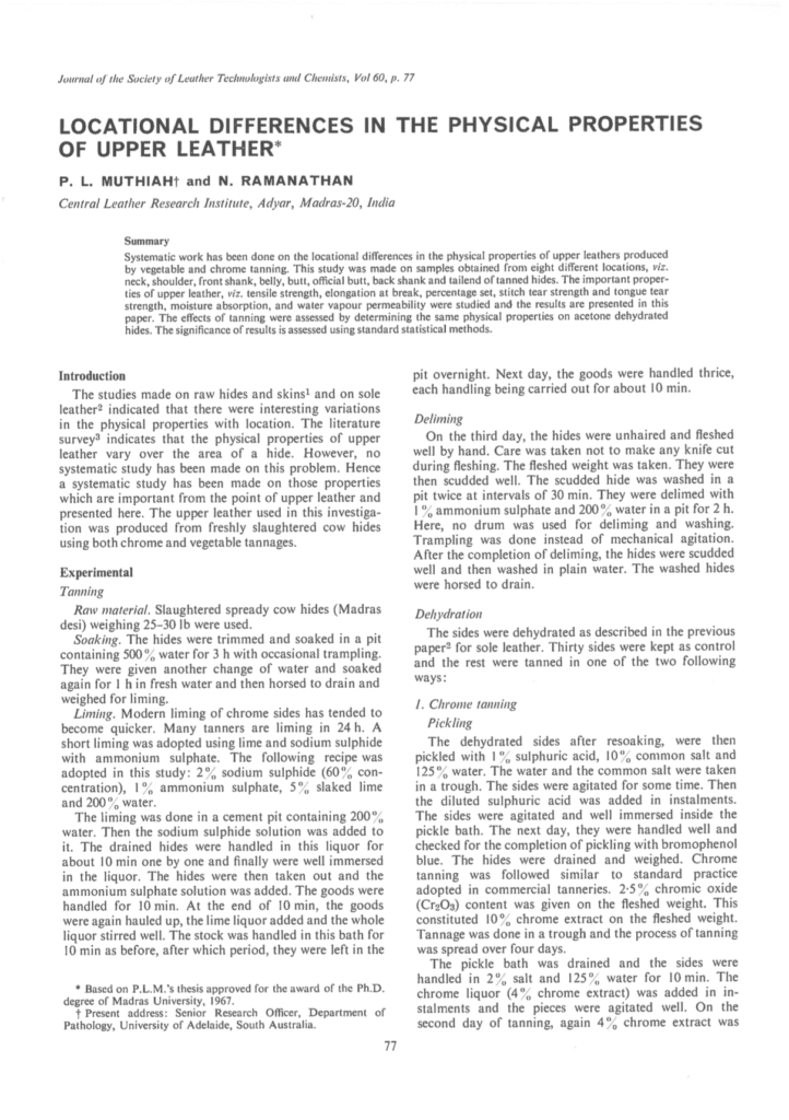 Locational Differences in the Physical Properties of Upper Leather ...